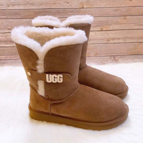 UGG | Shoes | Ugg Bailey Ugg Metal Graphic Chestnut Suede Boots | Poshmark
